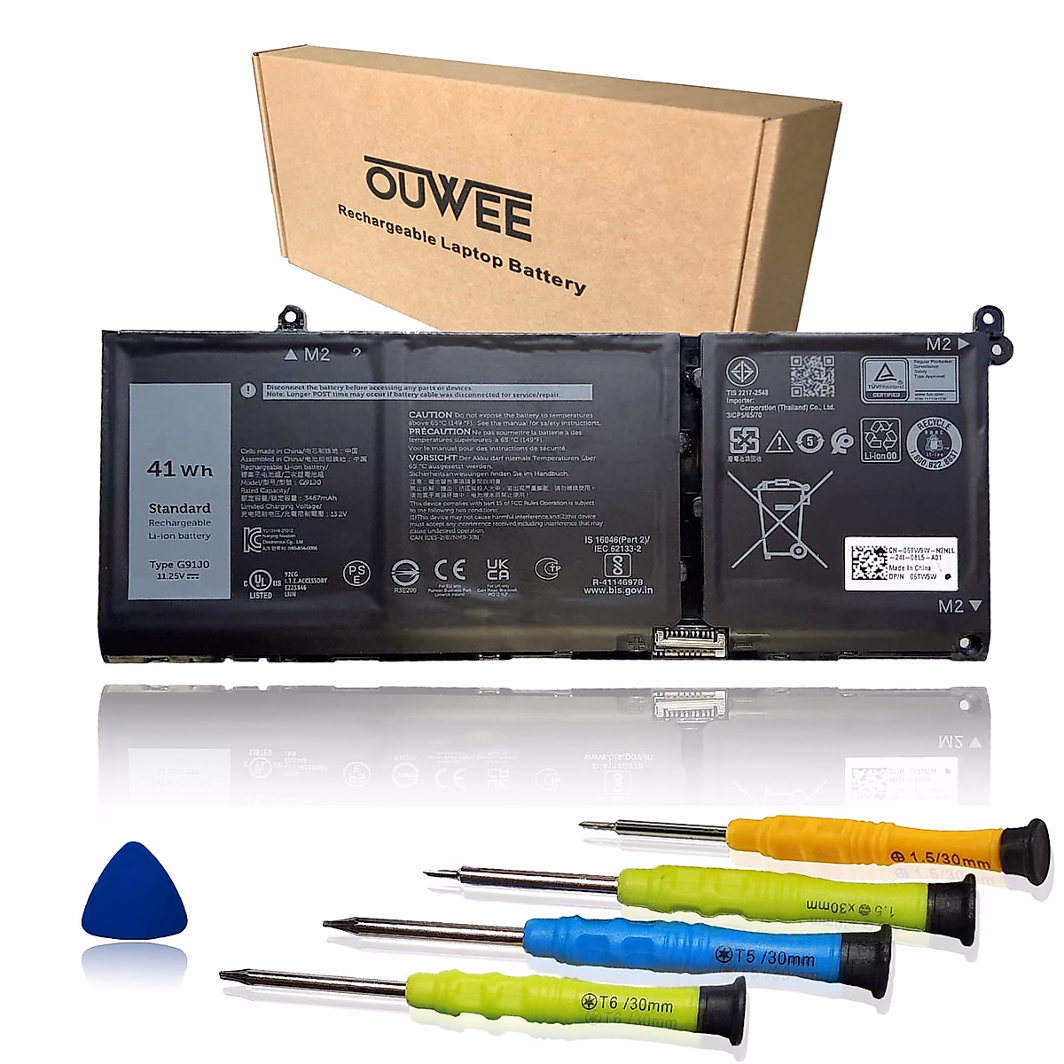 OUWEE 41Wh G91J0 Battery Replacement for Dell Latitude 3320 3330 3420 3520 Inspiron 3510 3511 3515 3525 3530 5310 5410 5418 5510 5515 5518 14 Plus 7420 7415 2-in-1 Vostro 5620 5625 V6W33 TN70C 11.25V