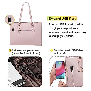 LOVEVOOK Laptop Bag for Women, Fashion Computer Tote Bag Large Capacity Handbag, Leather Shoulder Bag Purse Set, Professional Business Work Briefcase for Office Lady, 2PCs, 15.6-Inch, Light Pink