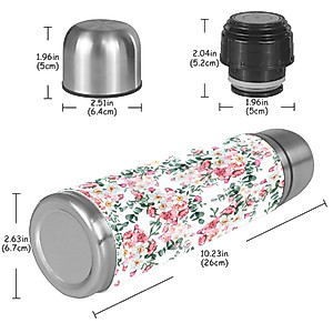 Stainless Steel Leather Vacuum Insulated Mug Flowers Thermos Water Bottle for Hot and Cold Drinks Kids Adults 16 Oz