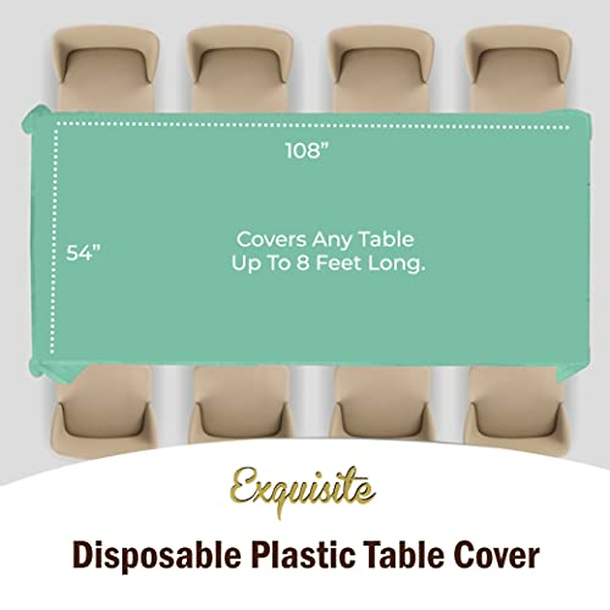 Exquisite 6-Pack Premium Plastic Tablecloth 54in. x 108in. Rectangle Plastic Table cover - Mint