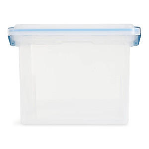 Sterilite 32 Quart Stackable Clear Plastic Storage Tote Container with Blue Gasket Latching Lid for Home and Office Organization, Clear (24 Pack)