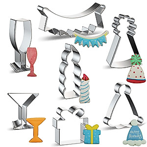 Birthday Party Series Cookie Cutters Set of 7 pcs, Stainless Steel Holiday Party Theme Cookie Cutters Fondant Baking Molds