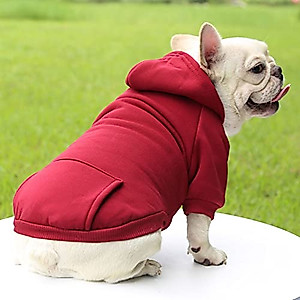 Dog Hoodie with Pocket Pet Warm Sweater for Winter Small Medium Dogs Puppy Coat Red XS