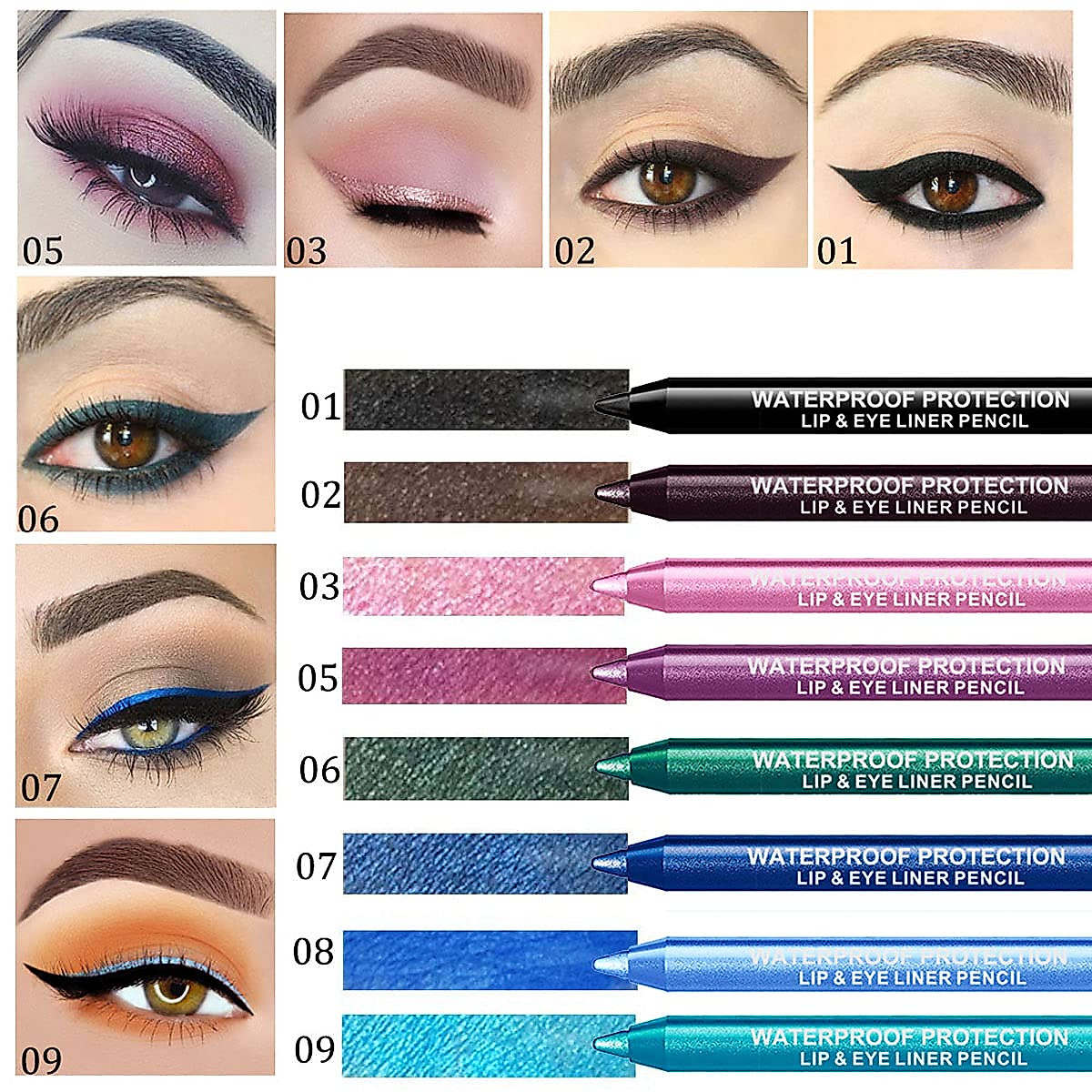 15 Colors Eyeliner Pen Set, Eye Shadow Pencil, Pearl Eyeliner Metallic Eyeliner Pencil Glitter Eyeliner for Women Eye&Lip Liner Professional Waterproof Eye Makeup Set Colorful Eyeliner Eye(15PCS)