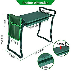 DECORLIFE Garden Kneeler and Seat, Foldable Garden Kneeling Bench with Comfortable Pad & Tool Pocket, Ideal for Gardening & Weeding