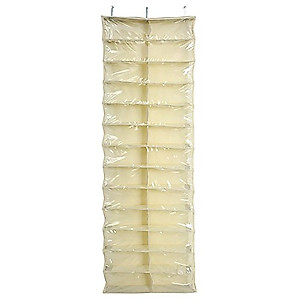 Yuecoom Hanging Shoe Organizer Over Door, 26 Large Pocket Shoe Rack Closet Shoes Hanger Non-Woven Transparent Storage Bag(Beige)