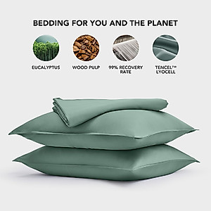 EVERGRACE Tencel Lyocell Cooling Duvet Cover Set King Size 3 Piece, 100% Natural Eucalyptus Lyocell Fiber from Austria, Luxury Silky Soft Comforter Cover with 2 Shams, Misty Sage Green, 90"x104"