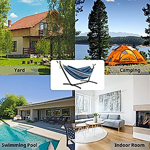 ACH Double Hammock with Stand Included 2 Person Heavy Duty Strong Portable Hammocks Indoor and Outdoor with Pillow-Carrying Bag for Outside Patio Backyard Lawn-450lb Capacity