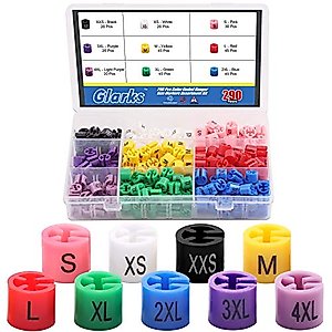 Glarks 290Pcs 9 Colors『XXS - 4XL』Colored Hanger Sizer Garment Size Markers Color Coded Size Clips Assortment Set Fit for 2-4mm Hanger Hook Used for Wire Hangers