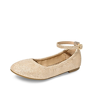 DREAM PAIRS Girls Dress Shoes Girl's Ballerina Flat Ankle Strap Ballet Flats for Toddler/Little Kid/Big Kid,Size 2 Little Kid,Gold/Glitter,Sole-FINA-K