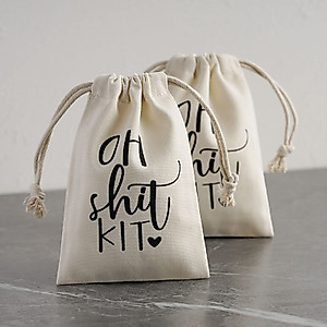 PandaSew Oh Kit Bags Party Favor Bags for Bachelorette Survival Jewelry Bag Luxury Beige Cotton Canvas Drawstring Bag for gift (20pcs 4x6 inch)