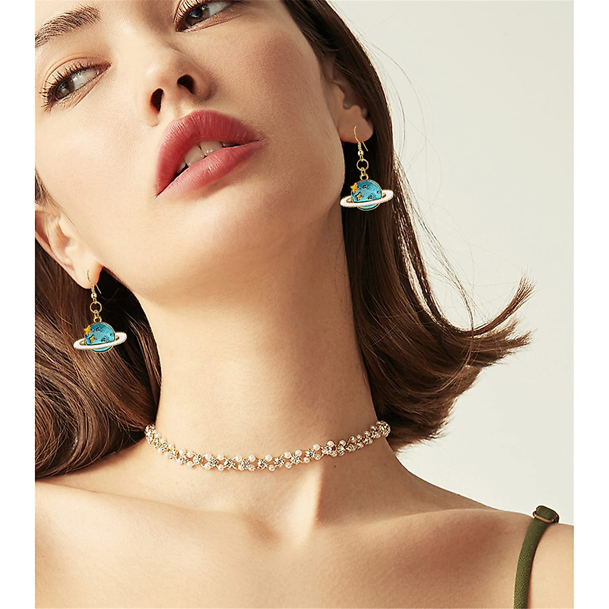 WUWEIJIAJIA Unique Creative White Astronaut Stud Earrings Asymmetric Spaceman Star Moon Earrings Blue Planet Cloud Stud Dangle Earrings (Style-8)