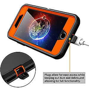 RegSun for iPhone SE 2020 Case,Built-in Screen Protector,Shockproof 3-Layer Full Body Protection Rugged Heavy Duty High Impact Hard Cover Case for iPhone SE 2nd Gen 4.7-inch,Black/Orange