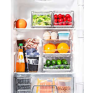Ornafort Fridge Organizer Bins, Clear Stackable Refrigerator Drawers Pull Out, Reusable Food Storage Containers for Kitchen, Freezer, Pantry, Office, Closet, as ​Gift (2 Drawers, Large)