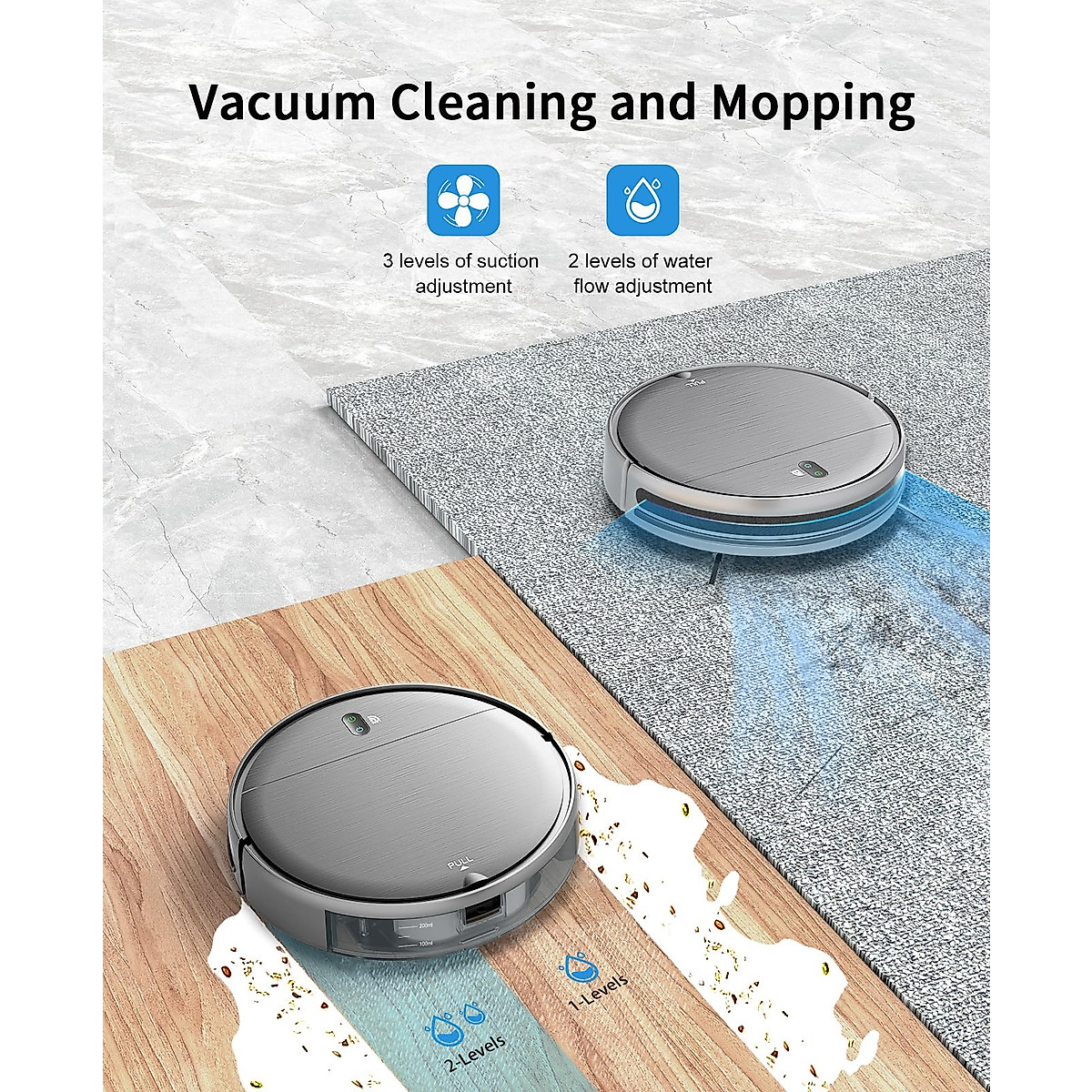 Robot Vacuum and Mop Combo, 2 in 1 Mopping Robot Vacuum Cleaner with Schedule, Wi-Fi/Voice/App, Strong Suction, Ease of Use, Self-Charging Robotic Vacuum, Slim, Ideal for Hard Floor, Pet Hair, Carpet