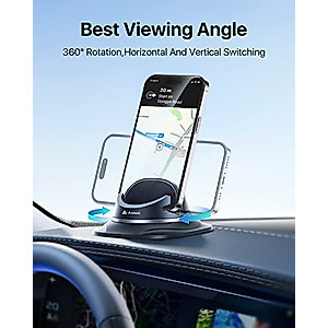 andobil 2023 Upgraded Dashboard Phone Holder Car, [ Ultra Steady, Never Slip ] Reusable Silicone Phone Mount for Car, 360°Rotatable,Compatible for iPhone, Samsung, Smartphone, GPS