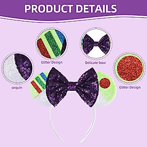 Seamoy Minnie Ears Headband, Yellow Mouse Ears, Sparkle Silver Princess Ears for Women Girls (Buzz Light Year)