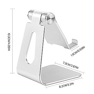 Tofun Silver Foldable Aluminum Alloy Cell Phone Holder,Tabletop Metal Phone Stand with Adjustable Angle by Swivel Axis,Smartphone Cradle