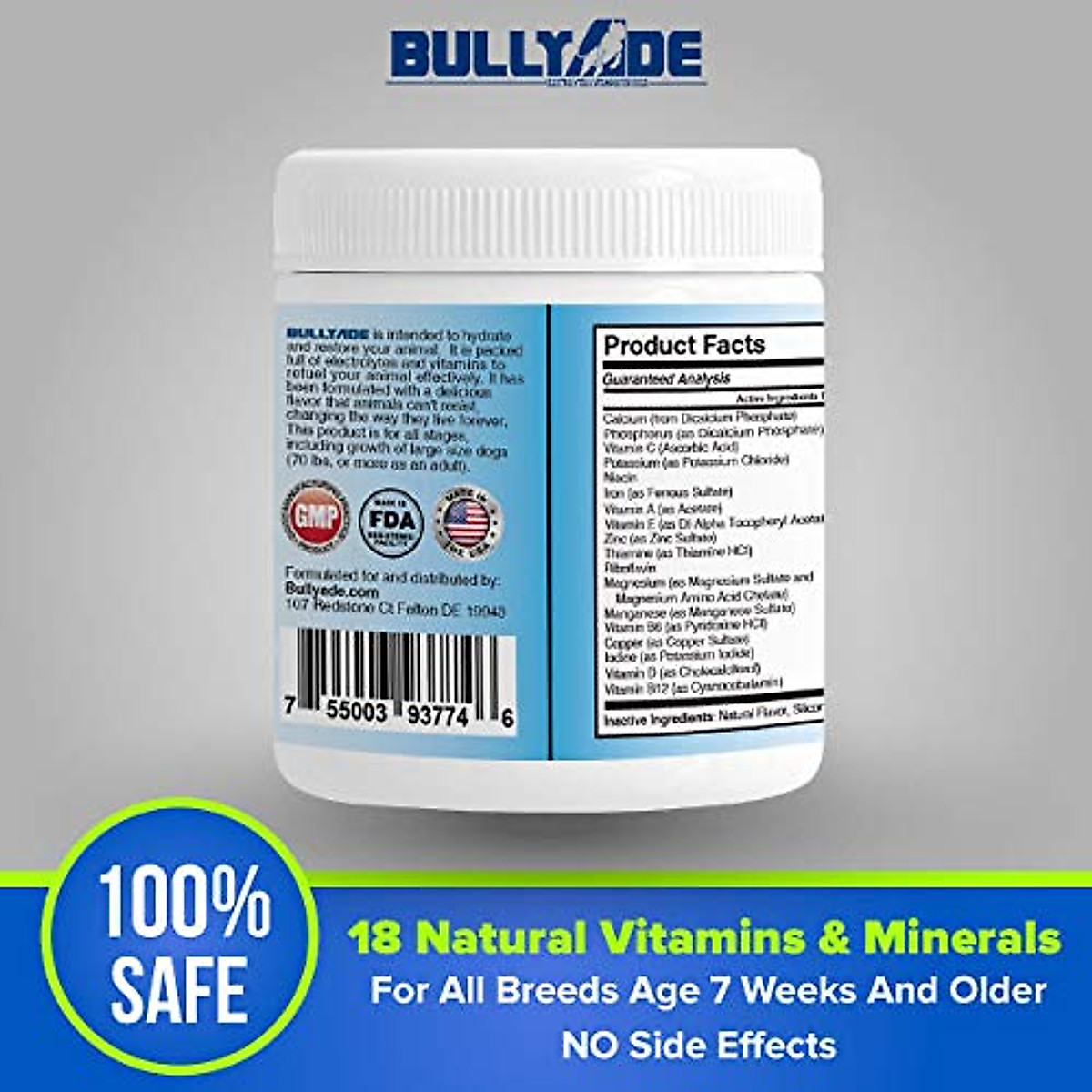 Bullyade Natural Dog Supplement with 18 Vitamins & Minerals. Mixes with Water or Food. (Beef)
