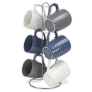 Coffee Mug Set By Home Basics, Coffee Mugs Set of 6 / (Assorted Colors), 11oz. Ceramic Coffee Mugs | With Stand
