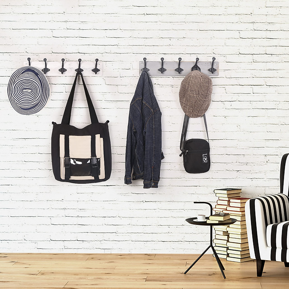 WEBI Rustic Coat Hooks Wall Mounted:5 Cast Iron Hooks,Heavy Duty Vintage Antique Wall Hooks for Hanging Coats,Jacket,Farmhouse,Mudroom,Closet,Black