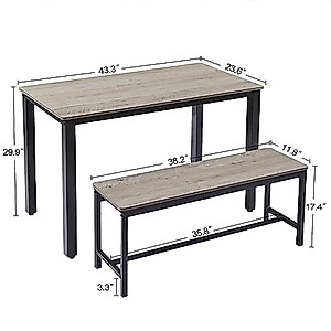 LinkRomat Dining Room Table Set with 2 Benches, Farmhouse Dining Table Set for 4-6, Wood Breakfast Table Set Dinner Table Set Kitchen Table and Chairs for Breakfast Nook Small Spaces, Grey