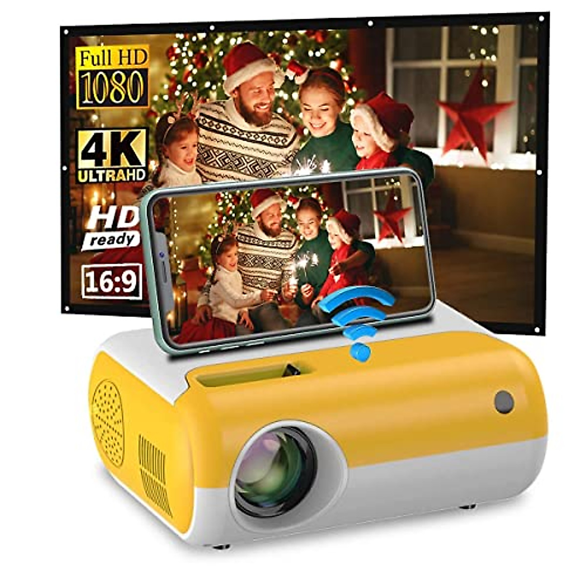Portable Mini WiFi Projector & 100" Screen for Movies