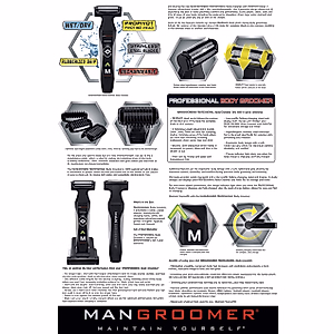 MANGROOMER 2.0 Professional Body Groomer, Ball Groomer & Body Trimmer With Propivot Flexing Head, 3 trimmer Combs, Wet/ Dry & A Free Bonus Foil!