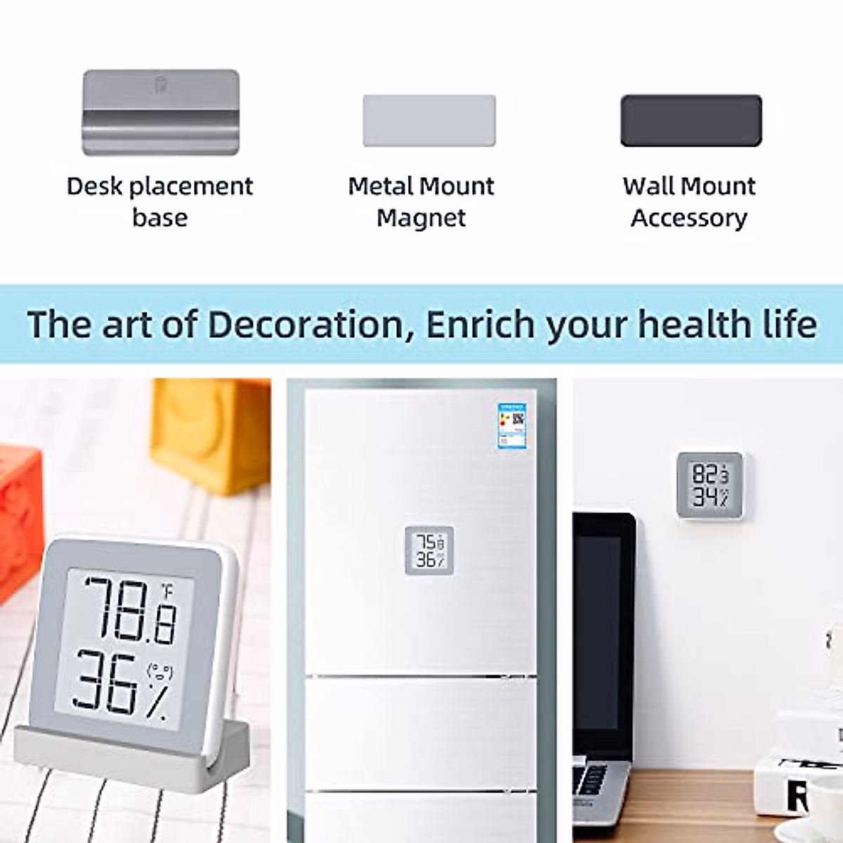 Smart Guesser Digital Hygrometer Indoor Thermometer, Thermometer for Home HD E-Ink Screen Room Temperature Humidity Meter High Acurracy Temperature Sensor Humidity Gauge, Gray & White, (MHO-C202)