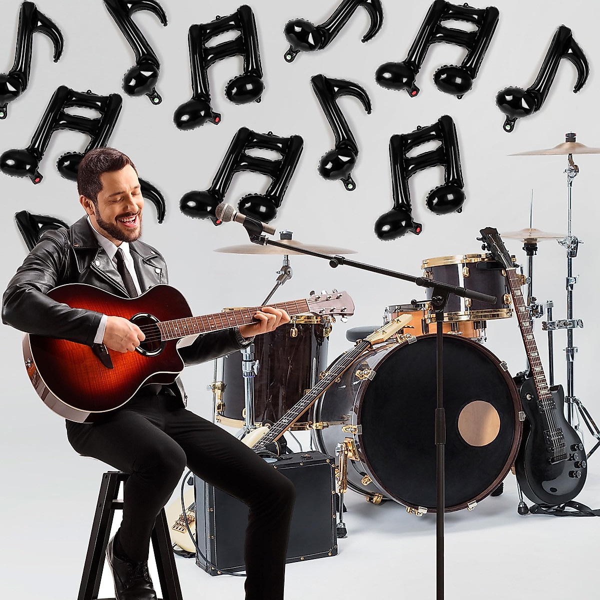 18 PCS Black Note Balloons, 16 Inch Music Balloons, Black Music Note Foil Balloons for Birthday Baby Shower Music Themed Party Concert Band Bar Party Decoration