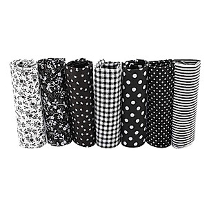 Fdit 7pcs Cotton Fabric DIY Assorted Pre-Cut Bedding Suite Quarters Bundle Black 25x25cm (25 * 25)