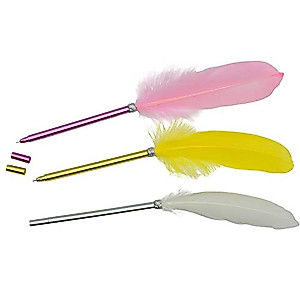 Maydahui 24PCS Natural Goose Feather Rollerball Pen Fashion Cute Kawaii Pens Black Gel Ink Pens for Student Girls