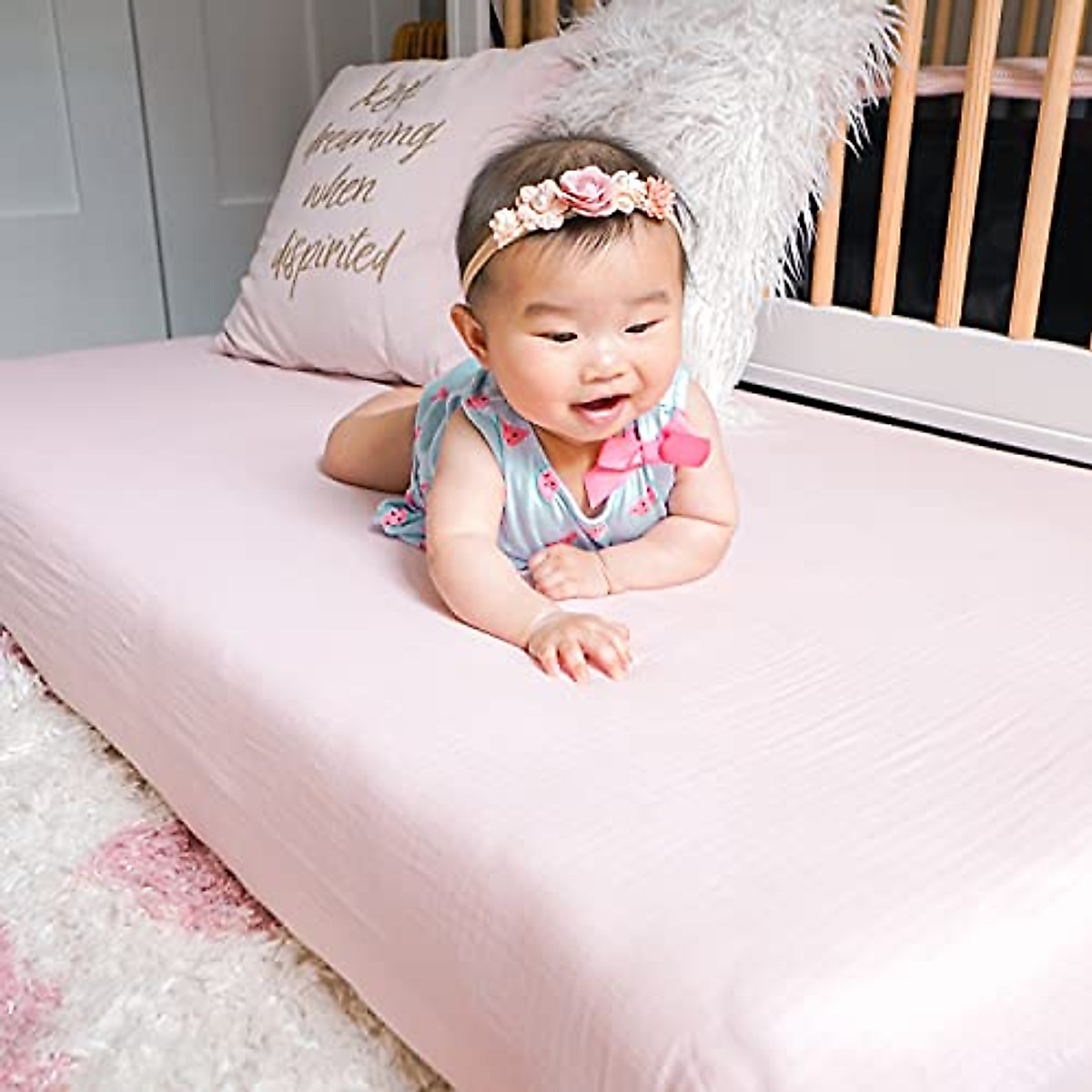 Newton Baby Organic Fitted Crib Sheets (2-Pack) - 100% Breathable and Ultra-Soft, 100% Organic Muslin Cotton, Sunrise Pink + White, Fits All Standard Cribs