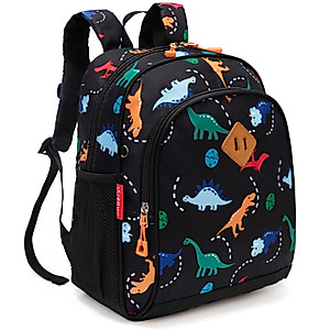 JinBeryl Toddler Backpack for Boys, 12 Inch Kids Dinosaur Backpack for Preschool or Kindergarten, Black
