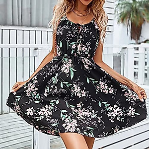 JMMSlmax Summer Dresses for Women Beach Floral Tshirt Sundress Women Spaghetti Strap Casual Dresses Sleeveless Cami Dress
