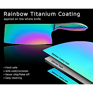 WELLSTAR Rainbow Meat Cleaver and Blade Guard, 7 inch Iridescent Chinese Meat Vegetable Butcher Knife, Super Sharp German High Carbon Stainless Steel Chef’s Kitchen Knife with Ergonomic Handle