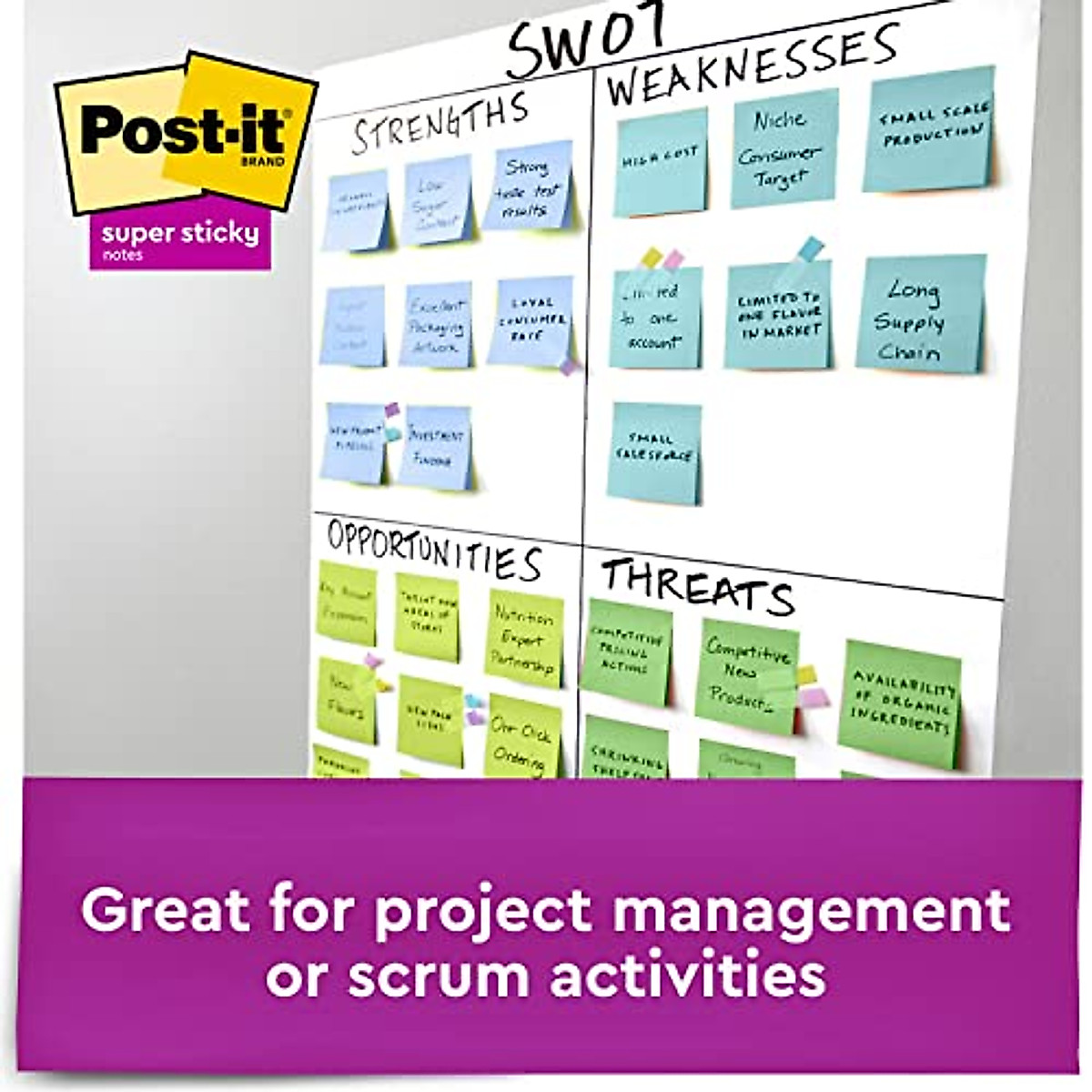Post-it Super Sticky Notes, 3x3 in, Assorted Pastel Colors, 15 Pads, 2X The Sticking Power, Recyclable (654-15SSPS)