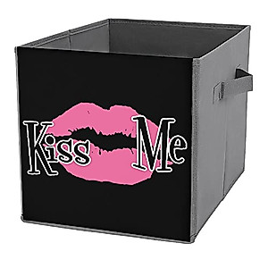 Kiss Me Storage Bins Cubes Foldable Fabric Organizers with Handles Clothes Bag Book Box Toys Basket for Shelves Closet 10.6"