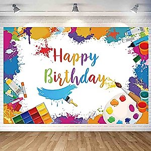 Art Paint Happy Birthday Backdrop Decorations Art Paint Happy Birthday Banner Painting Art Birthday Photo Background for Home Indoor Outdoor Birthday Party Decorations Supplies 70.8 x 47.2 Inch