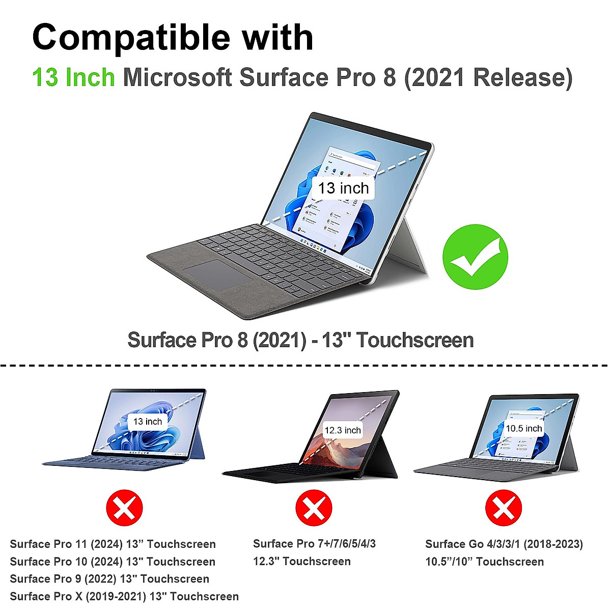 Fintie Hard Case for 13 Inch Microsoft Surface Pro 8 (2021 Release) - Shockproof Folio Protective Rugged Cover with Pen Holder, Compatible with Type Cover Keyboard + Original Kickstand, Frost Gray
