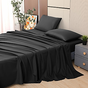 Toodou Soft Brushed Microfiber Black Twin Size Fitted Sheet-Comfortable and Durable Fitted Sheets-The Mattress Covers Made of Premium Fabric Which Have Great Breathability