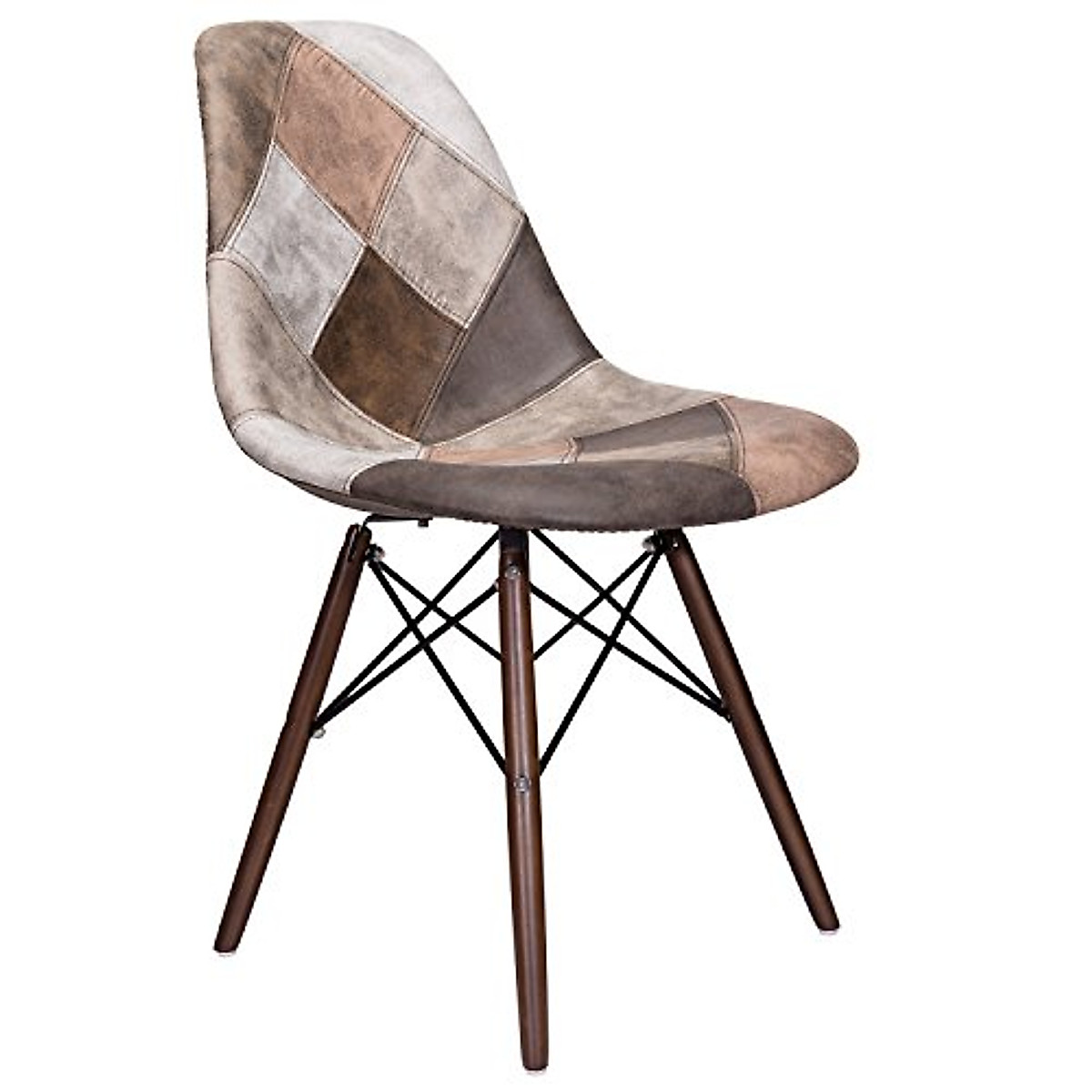 COZYBLOCK Mooku Brown Patchwork Leatherette Fabric Upholstered DSW Dining Side Accent Chair with Dark Walnut Leg…