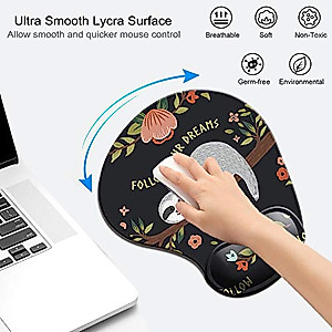 Ergonomic Mouse Pad with Wrist Support, Non Slip Mousepad with Lycra Cloth, Non-Slip PU Base Easy Typing Mouse Mat for Office, Computer, Laptop & Mac (Moon Baby Sloth)