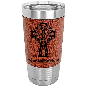 LaserGram 20oz Vacuum Insulated Tumbler Mug, Celtic Cross, Personalized Engraving Included (Faux Leather, Basketball Style)