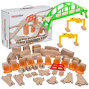 Orbrium Toys 110 Pcs Wooden Train Track Expansion Pack Compatible with Thomas Wooden Train, Brio, Thomas The Tank Engine