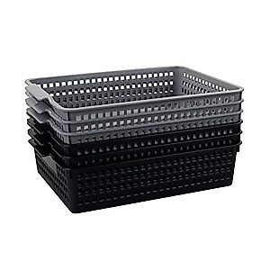 Qqbine A4 Plastic Storage Basket Tray, Classroom Paper Baskets, 6 Packs