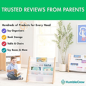 Humble Crew, Natural/White Kids Book Rack Storage Bookshelf with Deep Sleeves, Universal