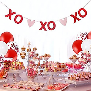 XOXO Banner For Valentine's Day - Glitter Red And Pink Party Decor XOXO Banner, Hugs & Kisses Valentine Decorations，Valentine's Day Decor, Wedding Engagement Bridal Shower Party Supplies Decorations For Home
