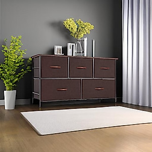 ROMOON Dresser for Bedroom, Dresser Wide for Closet with 5 Drawers, Small Fabric Dresser & Chests of Drawers for Bedroom,Nursery, Hallway.(Brown)