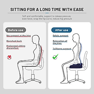 Yuqre Seat Cushion, Office Chair Car Seat Cushion, Breathable Memory Foam Non-Slip for Back, Coccyx, Sciatica, Tailbone Pain Relief